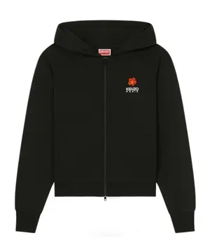 Kenzo Boke Flower Crest Embroidered Zip-up Hoodie - Black