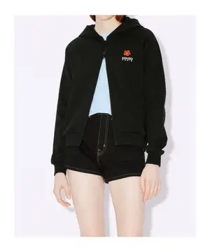 Kenzo Boke Flower Crest Embroidered Zip-up Hoodie - Black
