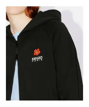 Kenzo Boke Flower Crest Embroidered Zip-up Hoodie - Black