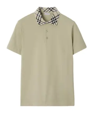 Burberry Check Collar Short Sleeved Polo Shirt - Nude