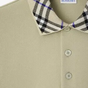 Burberry Check Collar Short Sleeved Polo Shirt - Nude