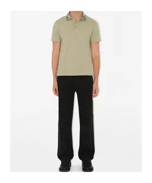 Burberry Check Collar Short Sleeved Polo Shirt - Nude