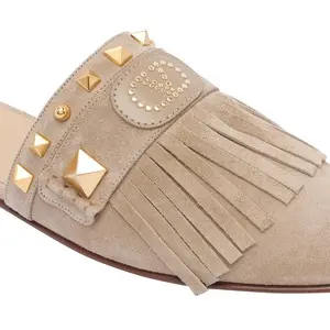 Valentino Garavani Rockstud Fringed Mules - Nude