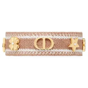 Dior Cotton Bracelet With Resin Pearls And Gold-plated Metal Accents