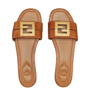 Fendi Ff Logo Plaque Slides - Brown