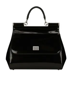 Dolce & Gabbana Logo Plaque Medium Sicily Bag - Black