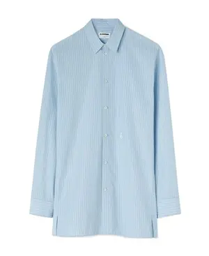 JIL SANDER Logo Embroidered Striped Shirt - Blue