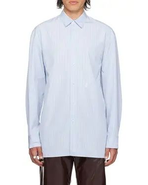 JIL SANDER Logo Embroidered Striped Shirt - Blue