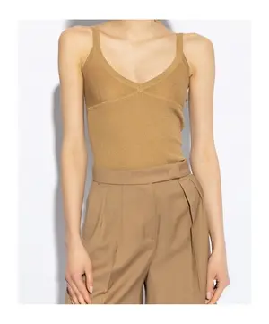 Max Mara Gallura Ribbed Knit V-neck Camisole - Camel