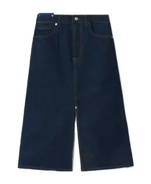 Burberry Japanese Front-slit Denim Midi Skirt - Blue