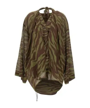 Attico V-neck Printed Halterneck Mini Dress - Green