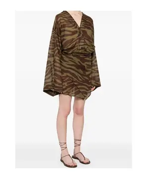 Attico V-neck Printed Halterneck Mini Dress