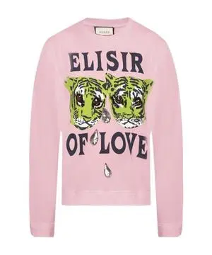 Gucci Tiger Printed Long-sleeved Hoodie - Pink
