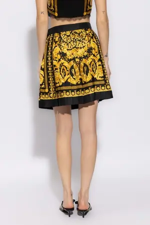 Versace Pleated Barocco Print Skirt - Black