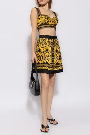 Versace Pleated Barocco Print Skirt - Black