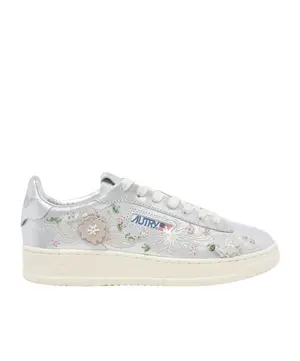 AUTRY Rose Dallas Metallic Leather Low-top Sneakers With Floral Embroidery