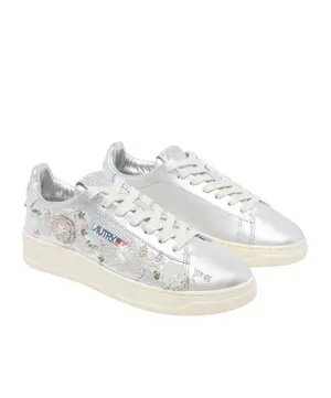 AUTRY Rose Dallas Metallic Leather Low-top Sneakers With Floral Embroidery