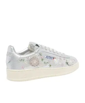 AUTRY Rose Dallas Metallic Leather Low-top Sneakers With Floral Embroidery