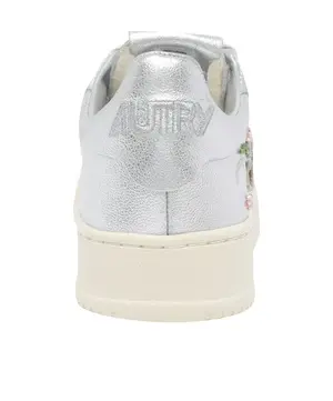 AUTRY Rose Dallas Metallic Leather Low-top Sneakers With Floral Embroidery