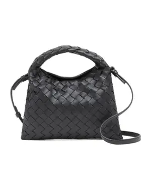 Bottega Veneta Mini Hop Woven Leather Bag - Black