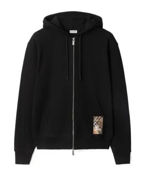 Burberry Check-label Zip-up Drawstring Hoodie