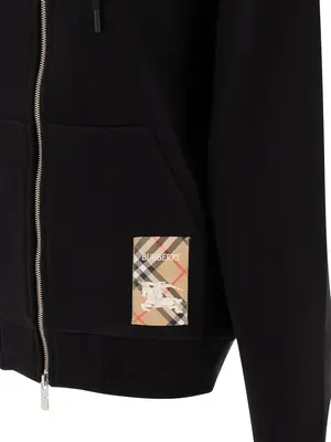 Burberry Check-label Zip-up Drawstring Hoodie