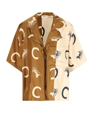 Celine Silk Twill Pyjama Shirt With Graphic Detail - Brown