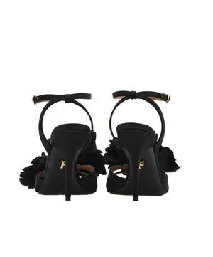 FERRAGAMO Embellished Floral High Heel Sandals - Black