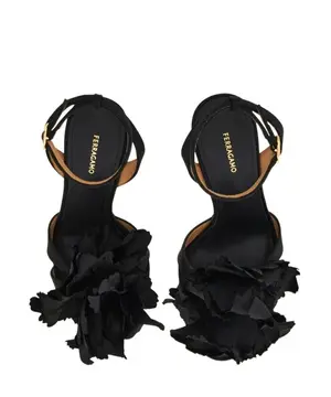 FERRAGAMO Embellished Floral High Heel Sandals - Black