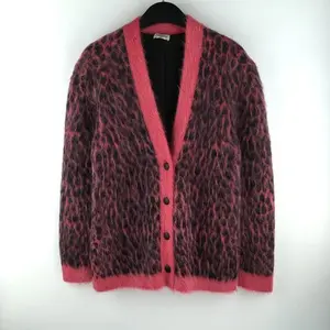 Saint Laurent Leopard Knit Cardigan - Red
