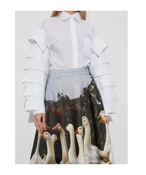 Moschino Flared Curved Hem Shirt With Laminated Sleeves