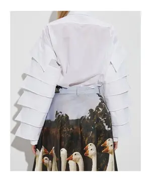 Moschino Flared Curved Hem Shirt With Laminated Sleeves
