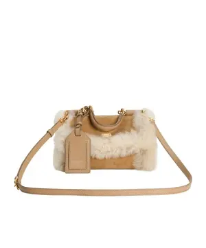 Dolce & Gabbana My Sicily Shearling Tote Bag - Nude
