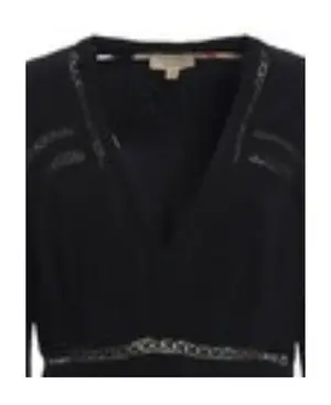 Burberry V-neck Long Sleeve Dress With Pleated Detail