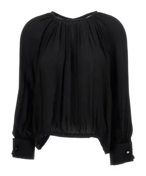Max Mara Crewneck Long Sleeve Top With Asymmetrical Cut And Buttoned Cuffs