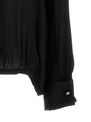Max Mara Crewneck Long Sleeve Top With Asymmetrical Cut And Buttoned Cuffs