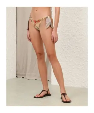 Zimmermann Coco Scarf Tie Bikini Bottoms - Tan Multi-flower Pattern