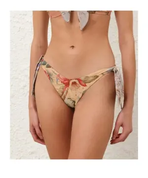 Zimmermann Coco Scarf Tie Bikini Bottoms - Tan Multi-flower Pattern