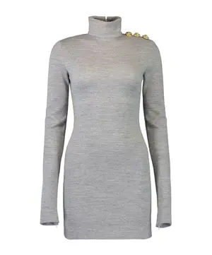 Balmain Turtleneck Long-sleeve Dress With Button Detailing - Gray