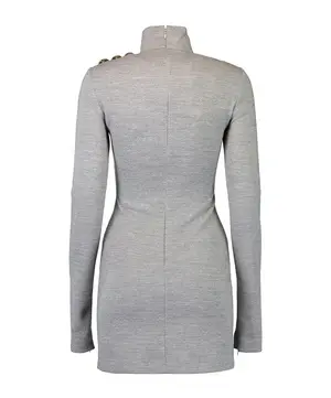Balmain Turtleneck Long-sleeve Dress With Button Detailing - Gray