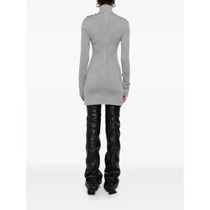 Balmain Turtleneck Long-sleeve Dress With Button Detailing - Gray