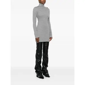 Balmain Turtleneck Long-sleeve Dress With Button Detailing - Gray