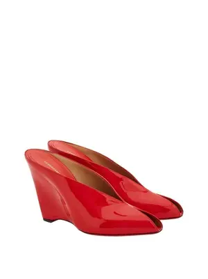 FERRAGAMO Peep-toe Patent Leather Mules - Flame Red