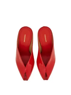 FERRAGAMO Peep-toe Patent Leather Mules - Flame Red
