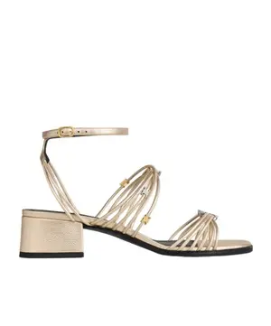 Celine Clémence Heeled Sandal In Laminated Lambskin - Nude