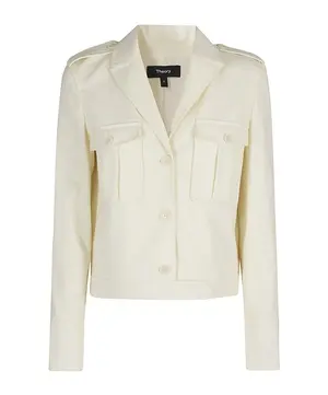 Theory Buttoned Cropped Jacket With Epaulettes And Buckle Cuffs - No