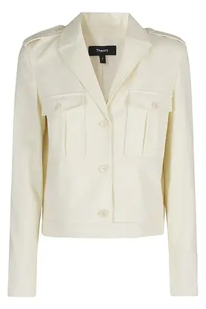 Theory Buttoned Cropped Jacket With Epaulettes And Buckle Cuffs - White
