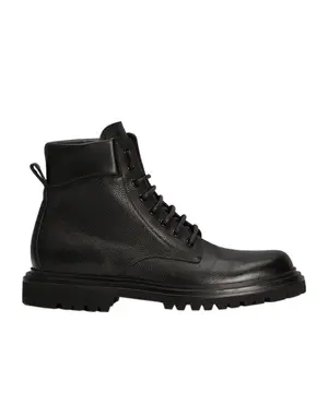 Dolce & Gabbana Logo Debossed Lace-up Ankle Boots - Black
