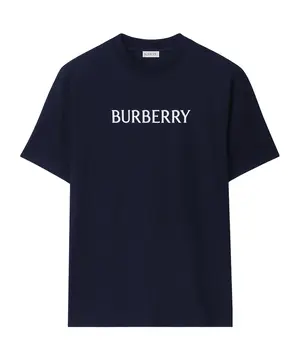 Burberry Logo Printed Crewneck T-shirt - Navy