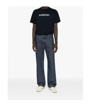Burberry Logo Printed Crewneck T-shirt - Navy